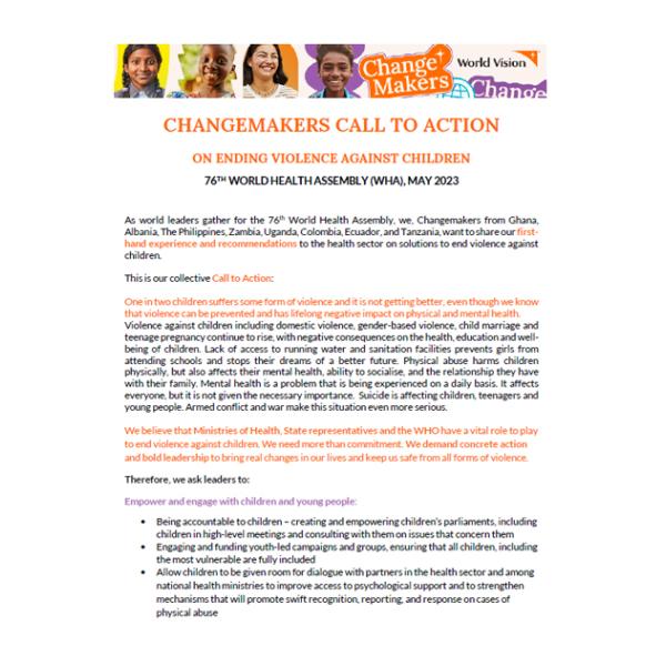 Changemakers Call to Action for World Health Assembly | World Vision ...